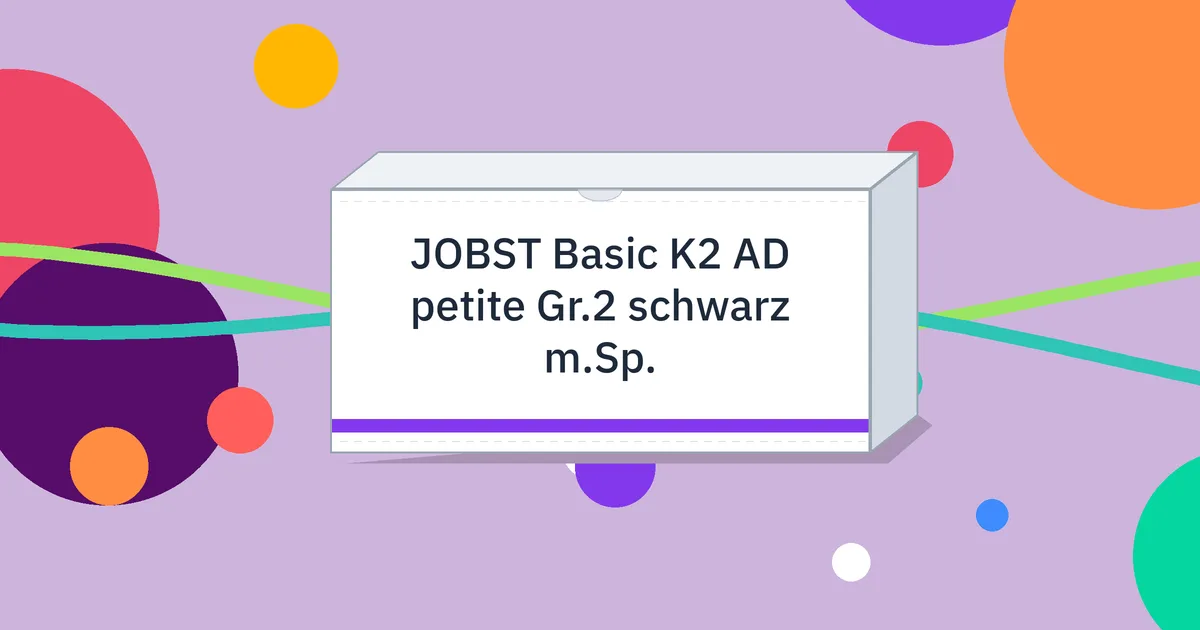 Symbolbild: Packung mit der Aufschrift JOBST Basic K2 AD petite Gr.2 schwarz m.Sp. (PZN 15311042) – Verfügbarkeit und Bezug in Apotheken in Frankfurt am Main