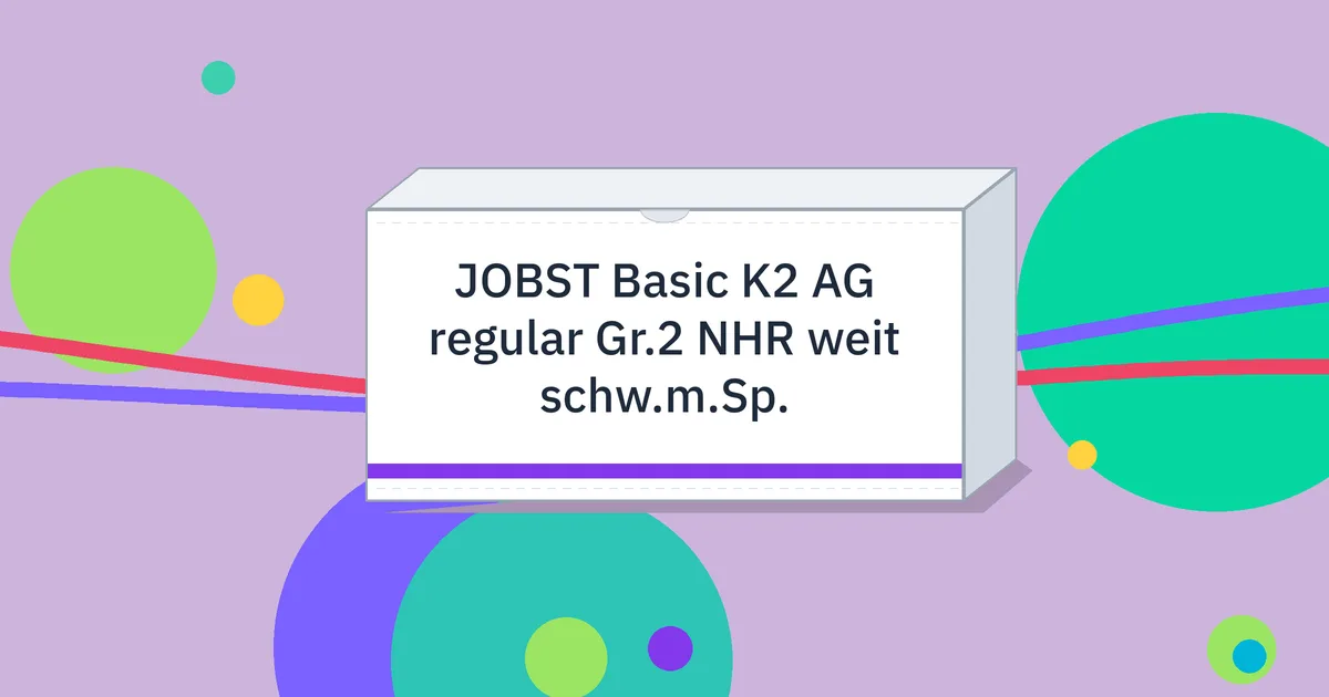 Symbolbild: Packung mit der Aufschrift JOBST Basic K2 AG regular Gr.2 NHR weit schw.m.Sp. (PZN 15311792) – Verfügbarkeit und Bezug in Apotheken in Frankfurt am Main