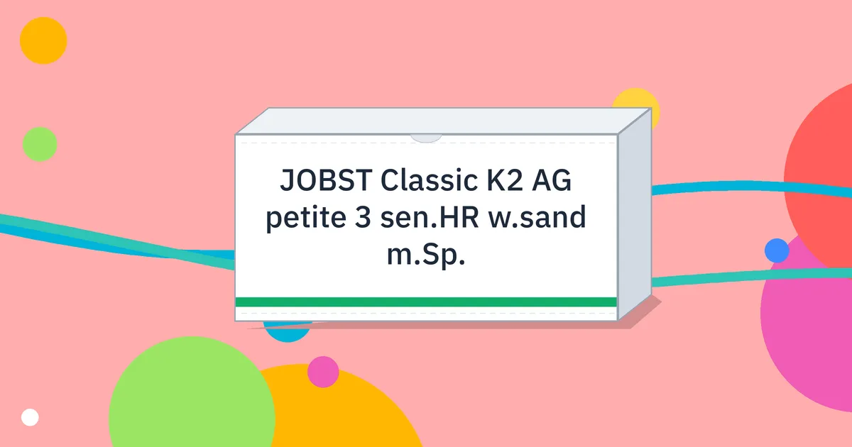 Symbolbild: Packung mit der Aufschrift JOBST Classic K2 AG petite 3 sen.HR w.sand m.Sp. (PZN 17962111) – Verfügbarkeit und Bezug in Apotheken in Frankfurt am Main