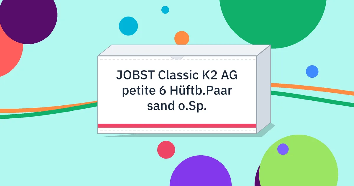 Symbolbild: Packung mit der Aufschrift JOBST Classic K2 AG petite 6 Hüftb.Paar sand o.Sp. (PZN 13065165) – Verfügbarkeit und Bezug in Apotheken in Frankfurt am Main