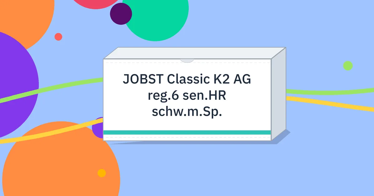Symbolbild: Packung mit der Aufschrift JOBST Classic K2 AG reg.6 sen.HR schw.m.Sp. (PZN 17960454) – Verfügbarkeit und Bezug in Apotheken in Frankfurt am Main
