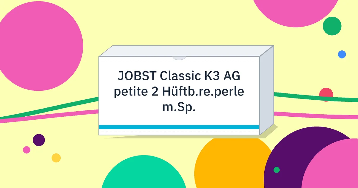 Symbolbild: Packung mit der Aufschrift JOBST Classic K3 AG petite 2 Hüftb.re.perle m.Sp. (PZN 13074862) – Verfügbarkeit und Bezug in Apotheken in Frankfurt am Main