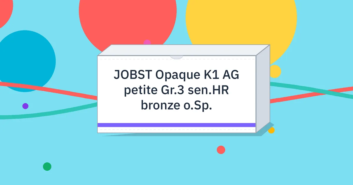 Symbolbild: Packung mit der Aufschrift JOBST Opaque K1 AG petite Gr.3 sen.HR bronze o.Sp. (PZN 13088806) – Verfügbarkeit und Bezug in Apotheken in Frankfurt am Main