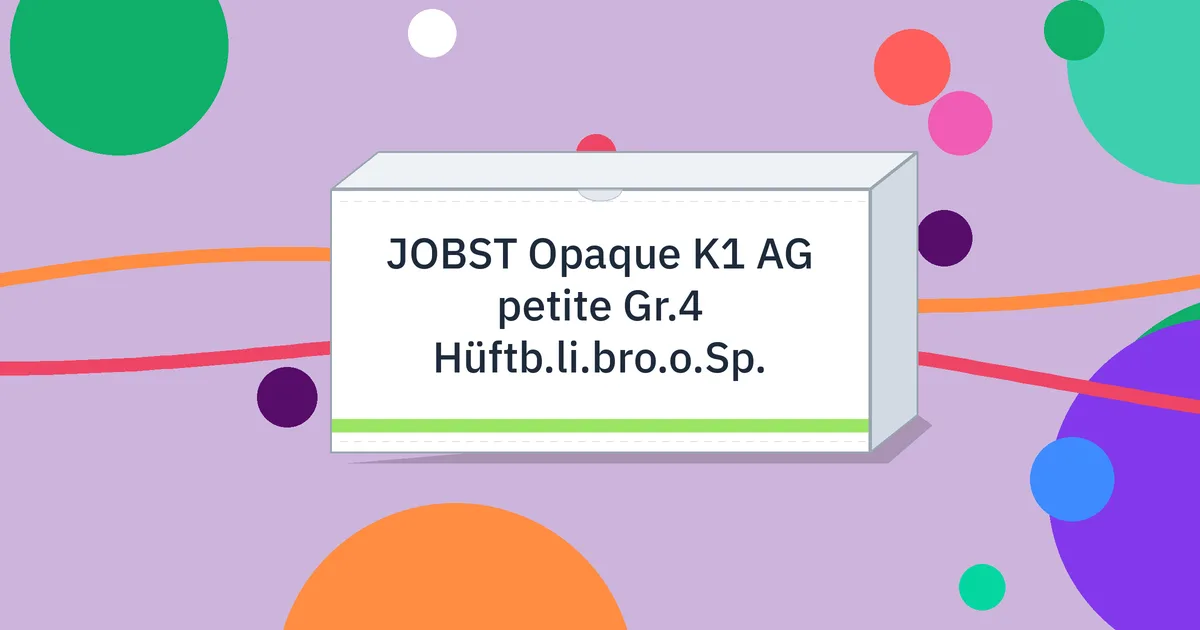 Symbolbild: Packung mit der Aufschrift JOBST Opaque K1 AG petite Gr.4 Hüftb.li.bro.o.Sp. (PZN 13097828) – Verfügbarkeit und Bezug in Apotheken in Frankfurt am Main
