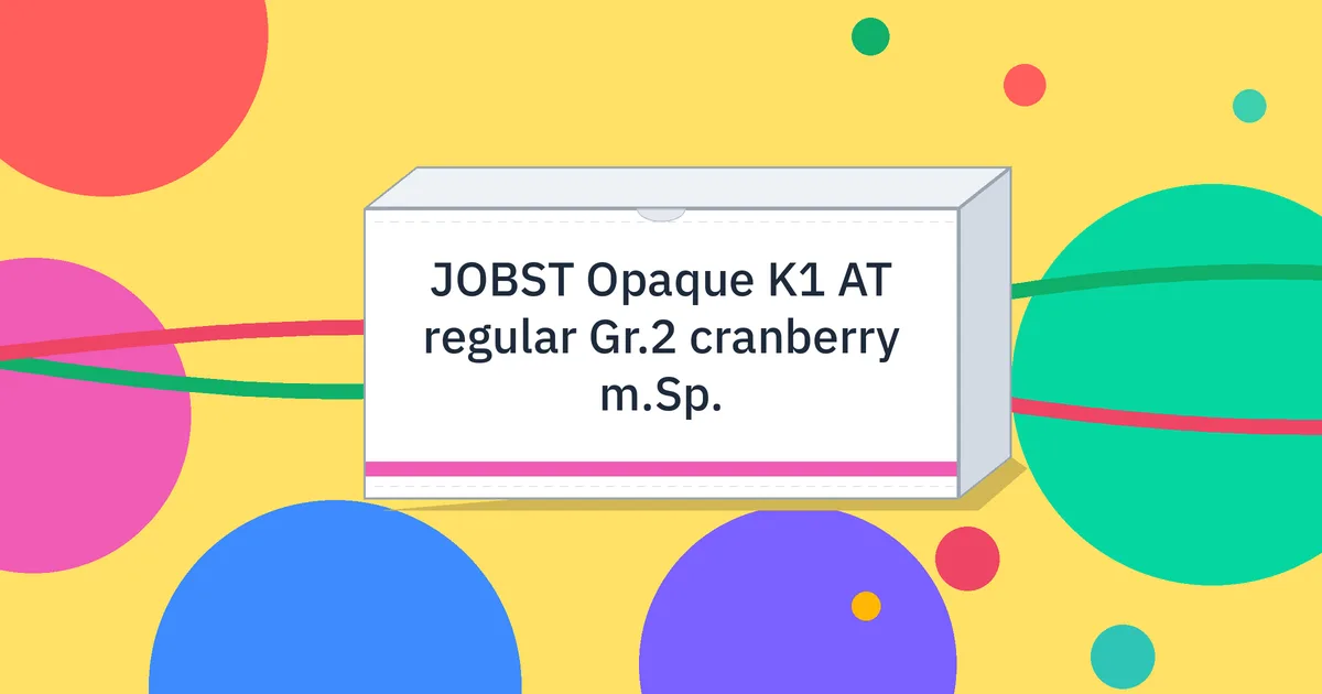 Symbolbild: Packung mit der Aufschrift JOBST Opaque K1 AT regular Gr.2 cranberry m.Sp. (PZN 13106875) – Verfügbarkeit und Bezug in Apotheken in Frankfurt am Main