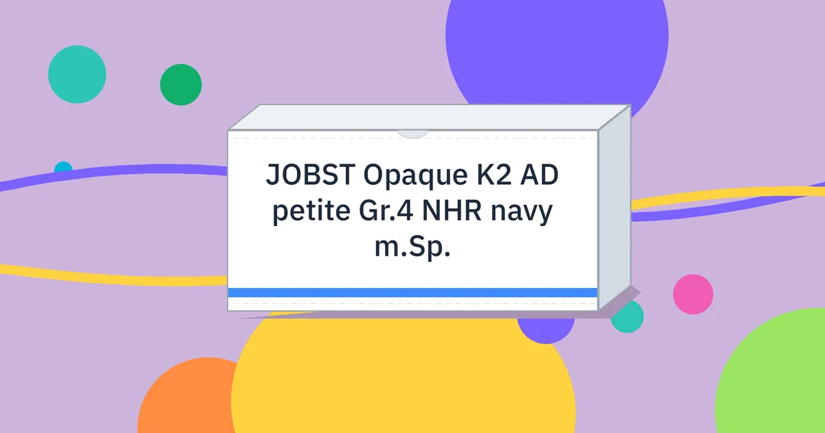 Symbolbild: Packung mit der Aufschrift JOBST Opaque K2 AD petite Gr.4 NHR navy m.Sp. (PZN 13108905) – Verfügbarkeit und Bezug in Apotheken in Frankfurt am Main
