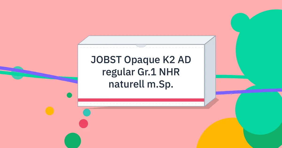 Symbolbild: Packung mit der Aufschrift JOBST Opaque K2 AD regular Gr.1 NHR naturell m.Sp. (PZN 13110546) – Verfügbarkeit und Bezug in Apotheken in Frankfurt am Main