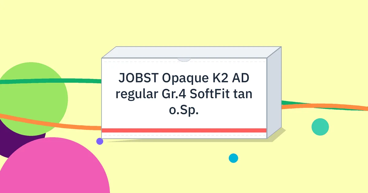 Symbolbild: Packung mit der Aufschrift JOBST Opaque K2 AD regular Gr.4 SoftFit tan o.Sp. (PZN 16277927) – Verfügbarkeit und Bezug in Apotheken in Frankfurt am Main