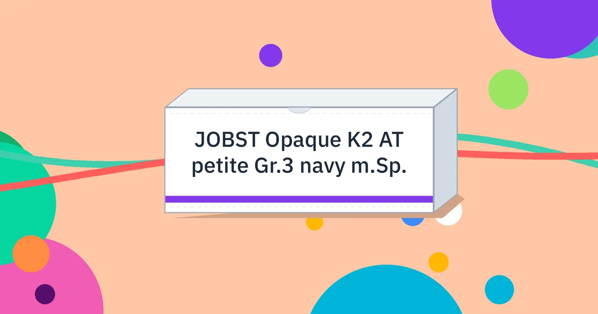 Symbolbild: Packung mit der Aufschrift JOBST Opaque K2 AT petite Gr.3 navy m.Sp. (PZN 13119518) – Verfügbarkeit und Bezug in Apotheken in Frankfurt am Main