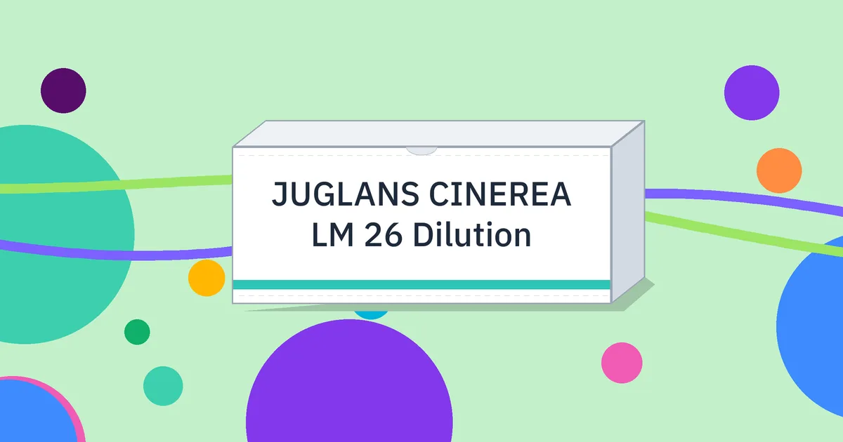 Symbolbild: Packung mit der Aufschrift JUGLANS CINEREA LM 26 Dilution (PZN 13563880) – Verfügbarkeit und Bezug in Apotheken in Frankfurt am Main