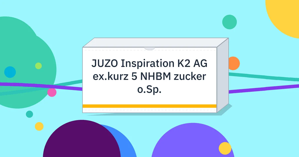 Symbolbild: Packung mit der Aufschrift JUZO Inspiration K2 AG ex.kurz 5 NHBM zucker o.Sp. (PZN 14964919) – Verfügbarkeit und Bezug in Apotheken in Frankfurt am Main