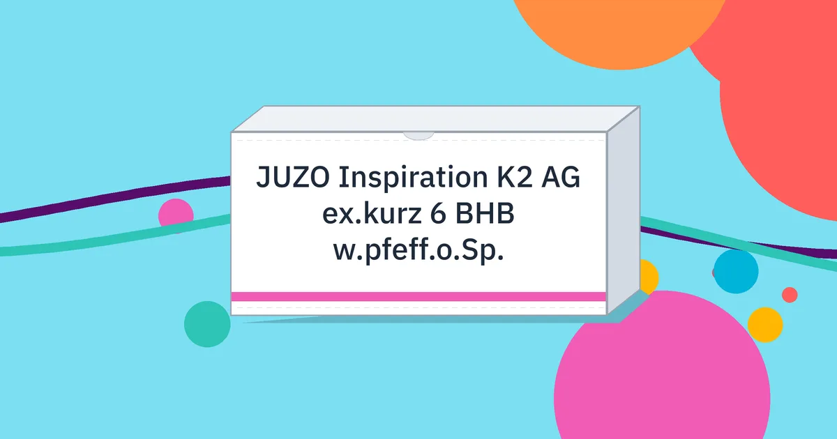 Symbolbild: Packung mit der Aufschrift JUZO Inspiration K2 AG ex.kurz 6 BHB w.pfeff.o.Sp. (PZN 14851799) – Verfügbarkeit und Bezug in Apotheken in Frankfurt am Main