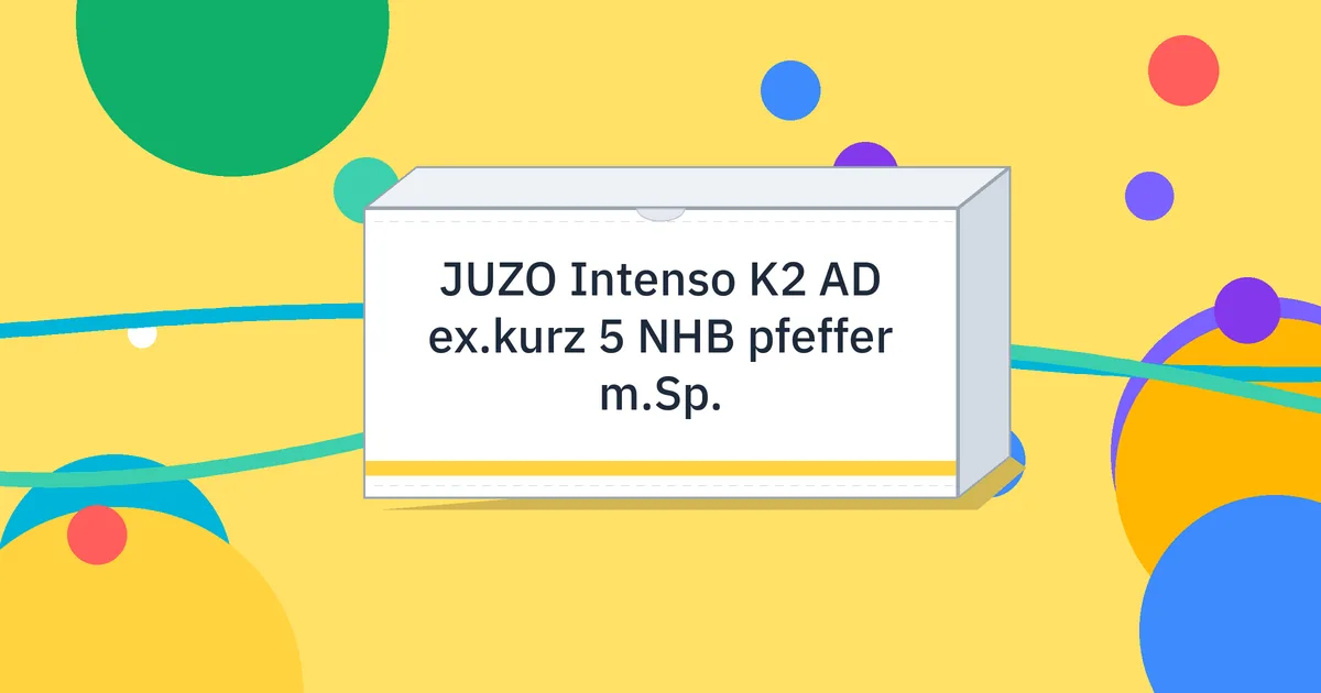 Symbolbild: Packung mit der Aufschrift JUZO Intenso K2 AD ex.kurz 5 NHB pfeffer m.Sp. (PZN 18611425) – Verfügbarkeit und Bezug in Apotheken in Frankfurt am Main