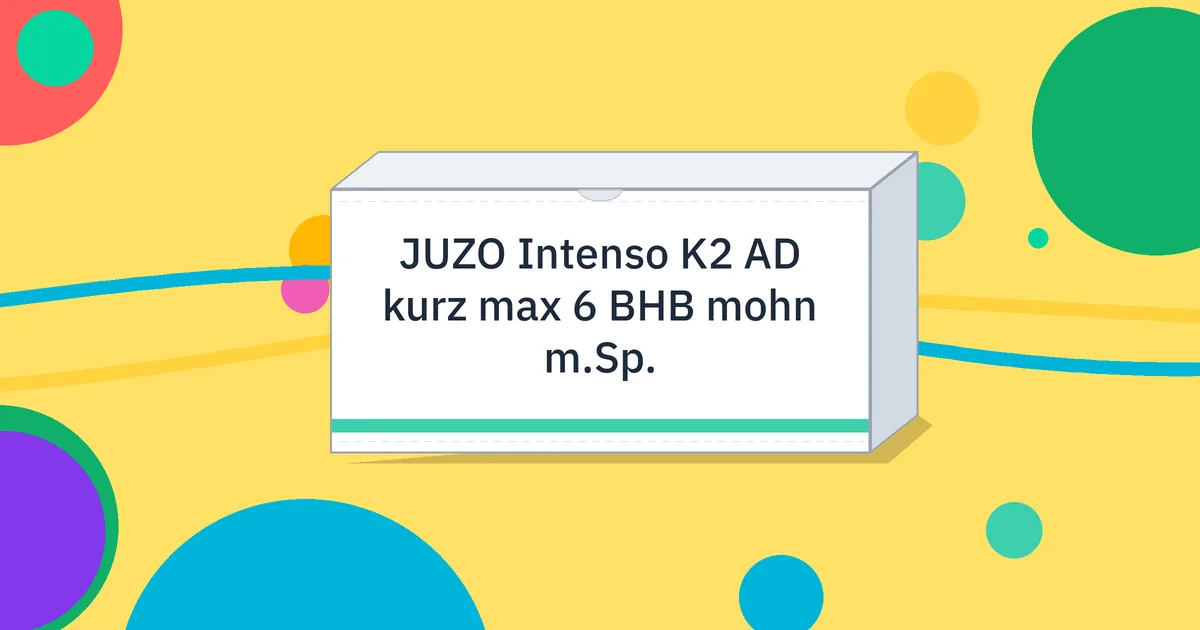 Symbolbild: Packung mit der Aufschrift JUZO Intenso K2 AD kurz max 6 BHB mohn m.Sp. (PZN 18615943) – Verfügbarkeit und Bezug in Apotheken in Frankfurt am Main