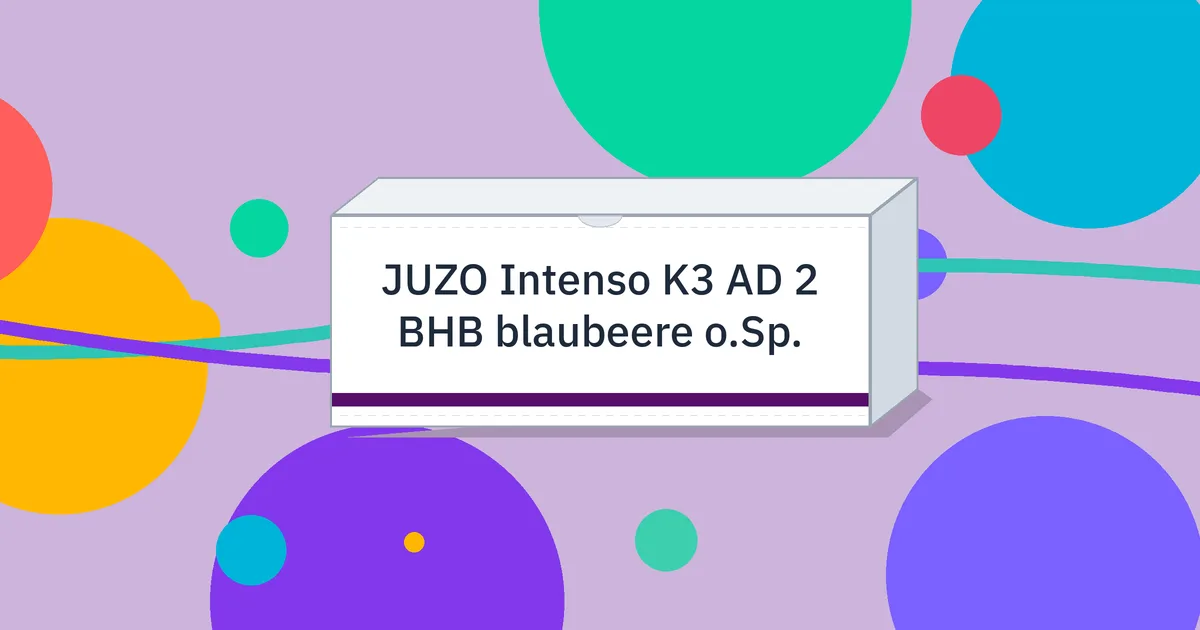 Symbolbild: Packung mit der Aufschrift JUZO Intenso K3 AD 2 BHB blaubeere o.Sp. (PZN 18645051) – Verfügbarkeit und Bezug in Apotheken in Frankfurt am Main