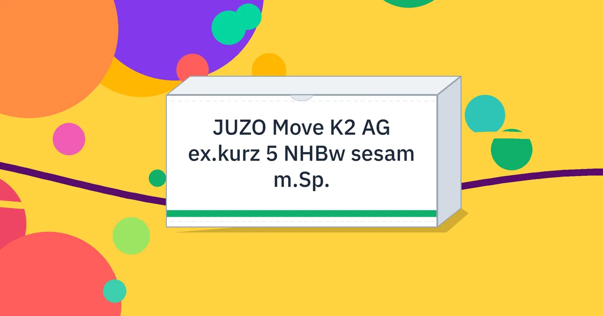 Symbolbild: Packung mit der Aufschrift JUZO Move K2 AG ex.kurz 5 NHBw sesam m.Sp. (PZN 18531086) – Verfügbarkeit und Bezug in Apotheken in Frankfurt am Main