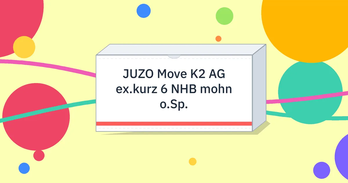 Symbolbild: Packung mit der Aufschrift JUZO Move K2 AG ex.kurz 6 NHB mohn o.Sp. (PZN 18565369) – Verfügbarkeit und Bezug in Apotheken in Frankfurt am Main