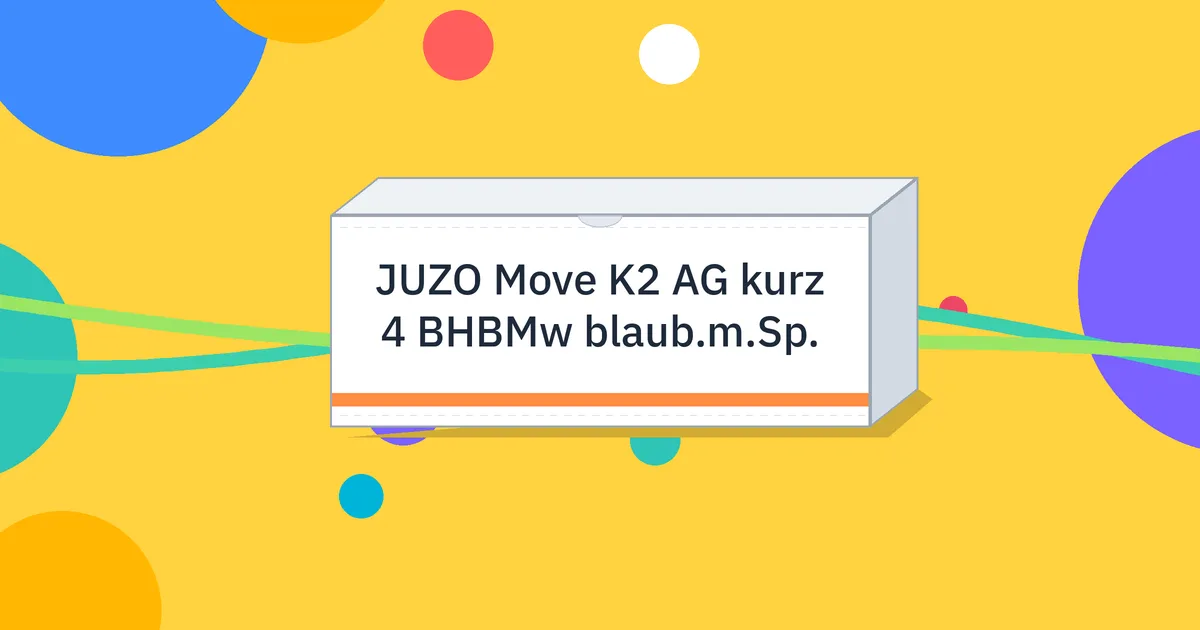 Symbolbild: Packung mit der Aufschrift JUZO Move K2 AG kurz 4 BHBMw blaub.m.Sp. (PZN 18560389) – Verfügbarkeit und Bezug in Apotheken in Frankfurt am Main