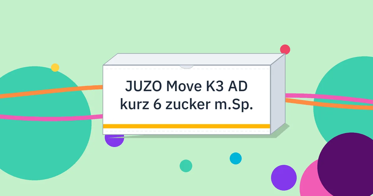 Symbolbild: Packung mit der Aufschrift JUZO Move K3 AD kurz 6 zucker m.Sp. (PZN 18567888) – Verfügbarkeit und Bezug in Apotheken in Frankfurt am Main