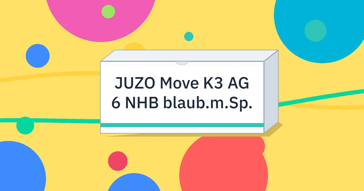 Symbolbild: Packung mit der Aufschrift JUZO Move K3 AG 6 NHB blaub.m.Sp. (PZN 18587000) – Verfügbarkeit und Bezug in Apotheken in Frankfurt am Main