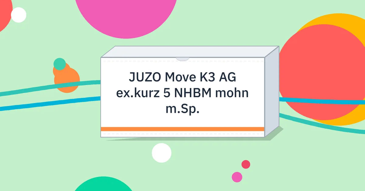Symbolbild: Packung mit der Aufschrift JUZO Move K3 AG ex.kurz 5 NHBM mohn m.Sp. (PZN 18594603) – Verfügbarkeit und Bezug in Apotheken in Frankfurt am Main