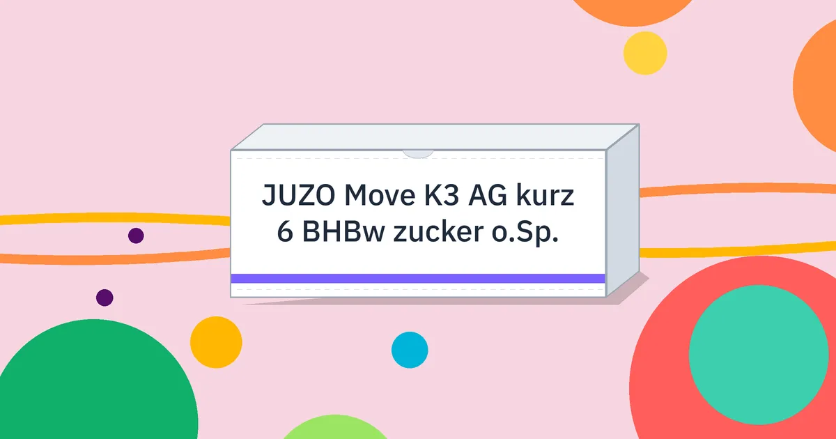 Symbolbild: Packung mit der Aufschrift JUZO Move K3 AG kurz 6 BHBw zucker o.Sp. (PZN 18581718) – Verfügbarkeit und Bezug in Apotheken in Frankfurt am Main