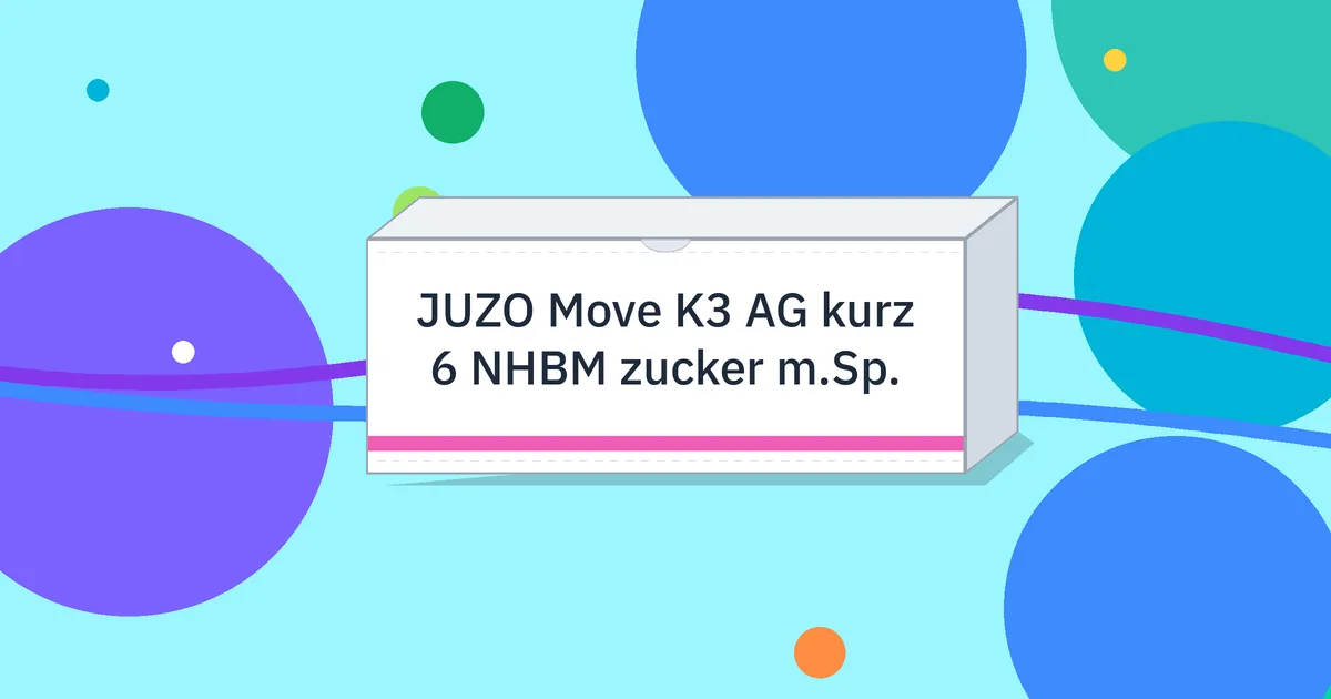 Symbolbild: Packung mit der Aufschrift JUZO Move K3 AG kurz 6 NHBM zucker m.Sp. (PZN 18578656) – Verfügbarkeit und Bezug in Apotheken in Frankfurt am Main