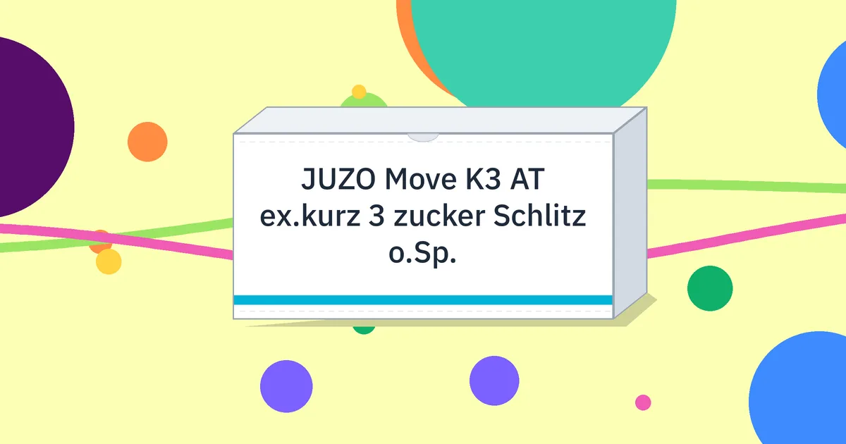 Symbolbild: Packung mit der Aufschrift JUZO Move K3 AT ex.kurz 3 zucker Schlitz o.Sp. (PZN 20682355) – Verfügbarkeit und Bezug in Apotheken in Frankfurt am Main