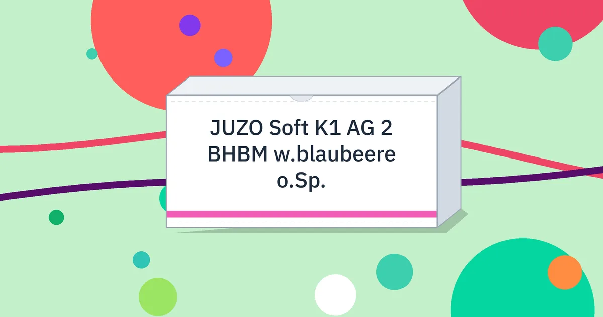 Symbolbild: Packung mit der Aufschrift JUZO Soft K1 AG 2 BHBM w.blaubeere o.Sp. (PZN 14864974) – Verfügbarkeit und Bezug in Apotheken in Frankfurt am Main