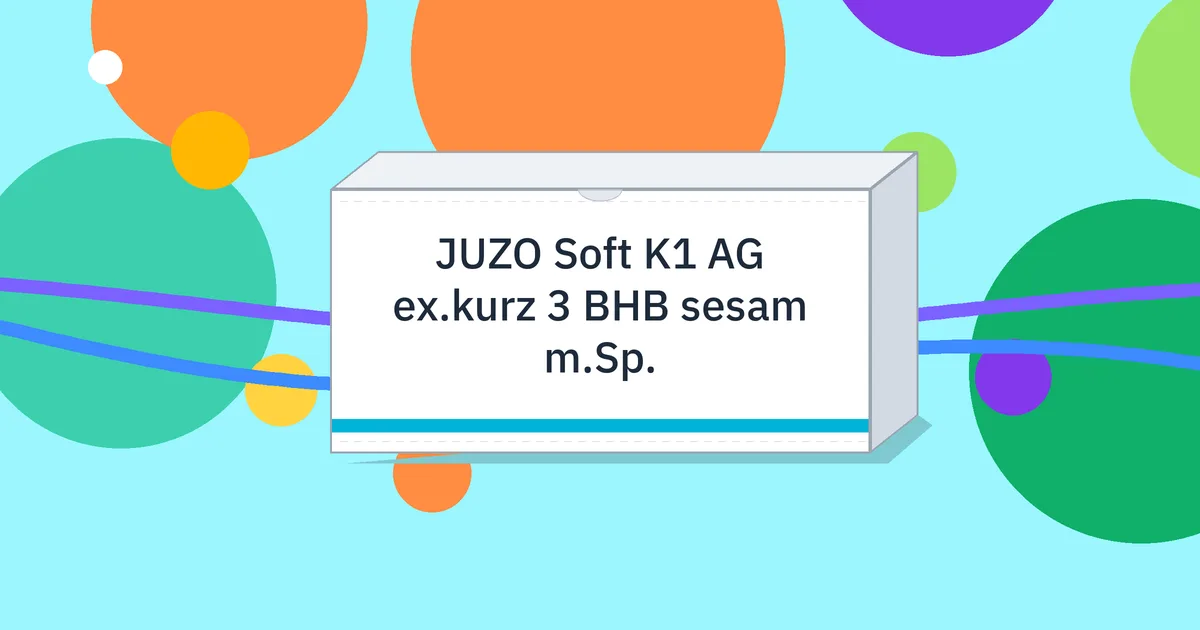 Symbolbild: Packung mit der Aufschrift JUZO Soft K1 AG ex.kurz 3 BHB sesam m.Sp. (PZN 14823478) – Verfügbarkeit und Bezug in Apotheken in Frankfurt am Main