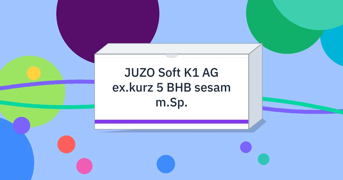 Symbolbild: Packung mit der Aufschrift JUZO Soft K1 AG ex.kurz 5 BHB sesam m.Sp. (PZN 14823490) – Verfügbarkeit und Bezug in Apotheken in Frankfurt am Main