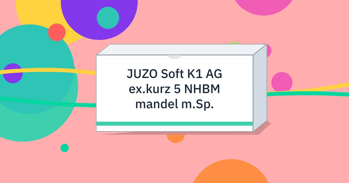 Symbolbild: Packung mit der Aufschrift JUZO Soft K1 AG ex.kurz 5 NHBM mandel m.Sp. (PZN 15017868) – Verfügbarkeit und Bezug in Apotheken in Frankfurt am Main