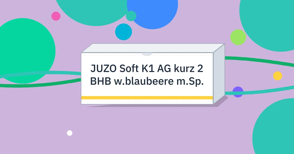Symbolbild: Packung mit der Aufschrift JUZO Soft K1 AG kurz 2 BHB w.blaubeere m.Sp. (PZN 14838209) – Verfügbarkeit und Bezug in Apotheken in Frankfurt am Main