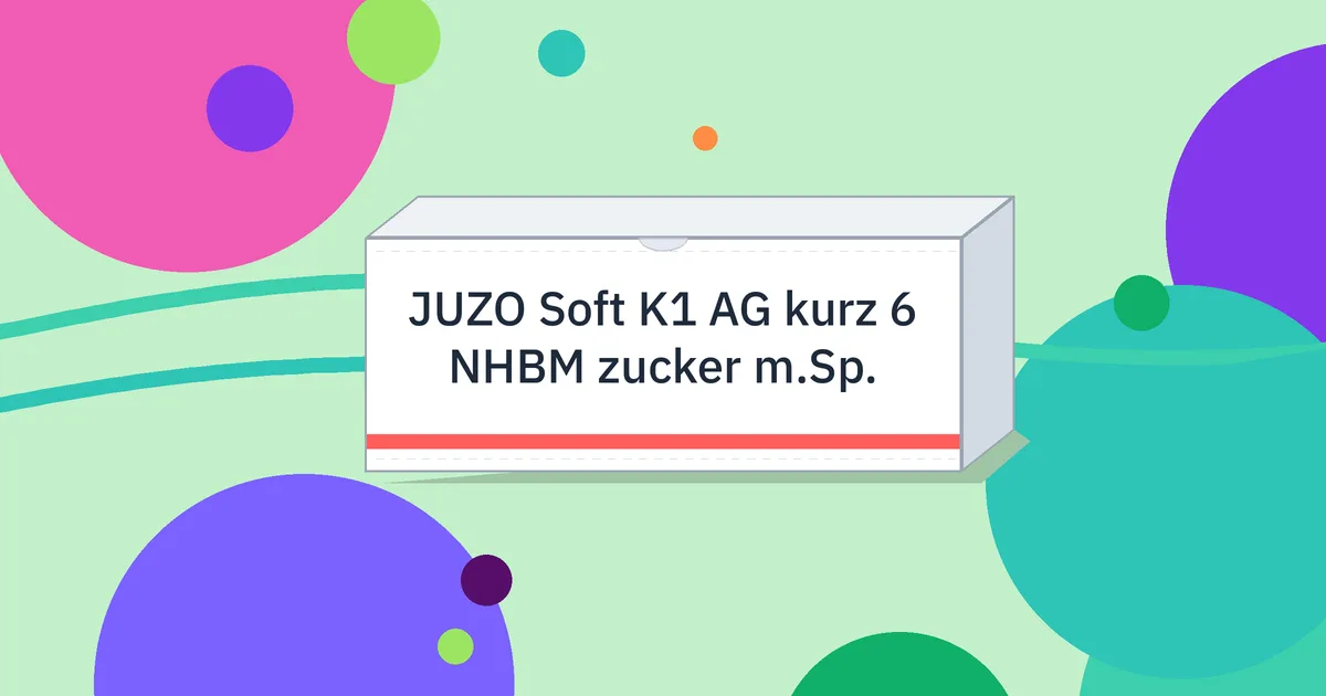 Symbolbild: Packung mit der Aufschrift JUZO Soft K1 AG kurz 6 NHBM zucker m.Sp. (PZN 15016722) – Verfügbarkeit und Bezug in Apotheken in Frankfurt am Main