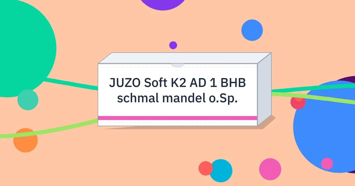 Symbolbild: Packung mit der Aufschrift JUZO Soft K2 AD 1 BHB schmal mandel o.Sp. (PZN 15467206) – Verfügbarkeit und Bezug in Apotheken in Frankfurt am Main
