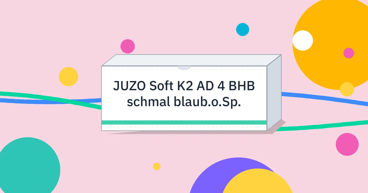 Symbolbild: Packung mit der Aufschrift JUZO Soft K2 AD 4 BHB schmal blaub.o.Sp. (PZN 15467175) – Verfügbarkeit und Bezug in Apotheken in Frankfurt am Main