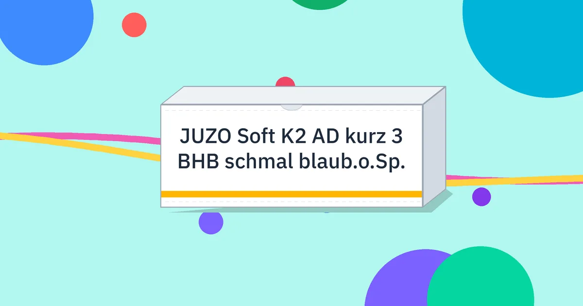Symbolbild: Packung mit der Aufschrift JUZO Soft K2 AD kurz 3 BHB schmal blaub.o.Sp. (PZN 15467815) – Verfügbarkeit und Bezug in Apotheken in Frankfurt am Main