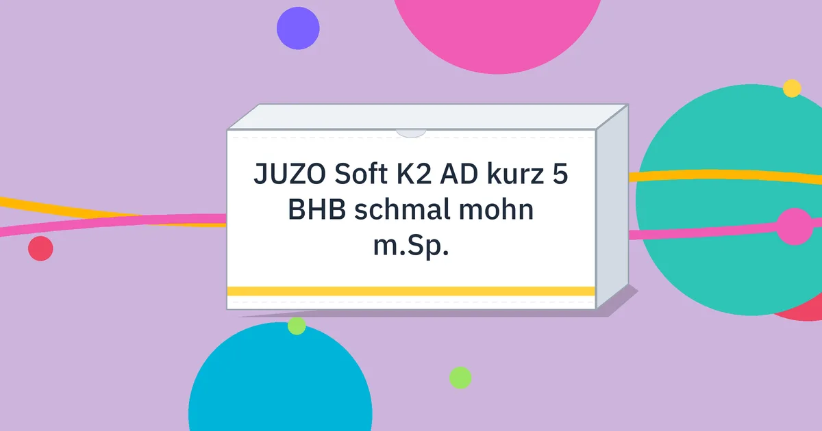 Symbolbild: Packung mit der Aufschrift JUZO Soft K2 AD kurz 5 BHB schmal mohn m.Sp. (PZN 15466000) – Verfügbarkeit und Bezug in Apotheken in Frankfurt am Main