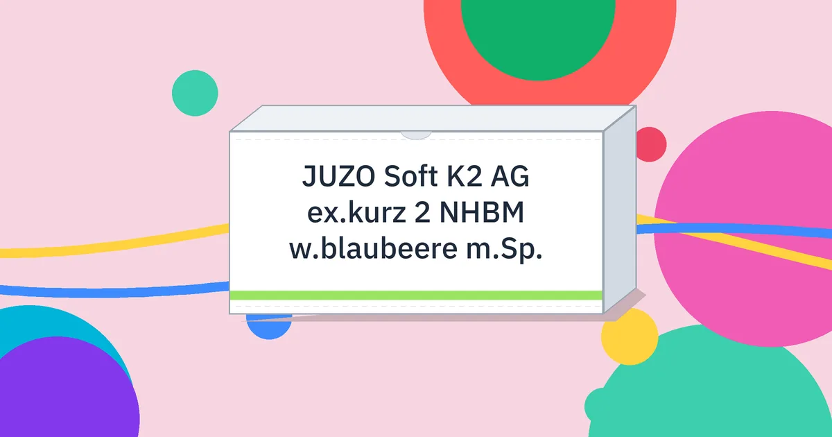 Symbolbild: Packung mit der Aufschrift JUZO Soft K2 AG ex.kurz 2 NHBM w.blaubeere m.Sp. (PZN 15021597) – Verfügbarkeit und Bezug in Apotheken in Frankfurt am Main
