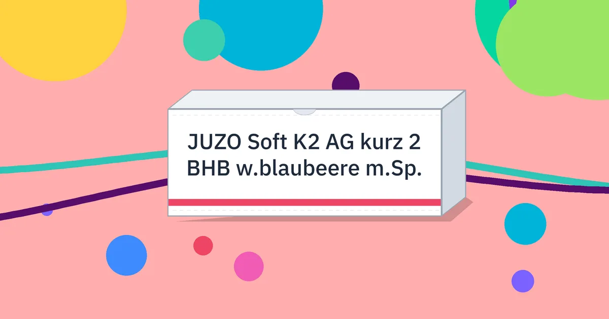 Symbolbild: Packung mit der Aufschrift JUZO Soft K2 AG kurz 2 BHB w.blaubeere m.Sp. (PZN 14842168) – Verfügbarkeit und Bezug in Apotheken in Frankfurt am Main
