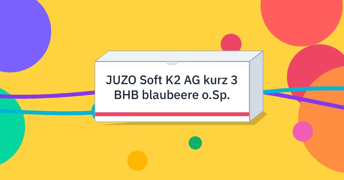 Symbolbild: Packung mit der Aufschrift JUZO Soft K2 AG kurz 3 BHB blaubeere o.Sp. (PZN 14826910) – Verfügbarkeit und Bezug in Apotheken in Frankfurt am Main