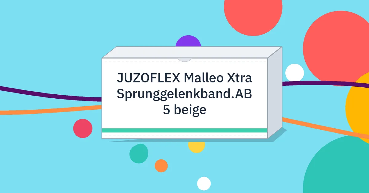 Symbolbild: Packung mit der Aufschrift JUZOFLEX Malleo Xtra Sprunggelenkband.AB 5 beige (PZN 16635901) – Verfügbarkeit und Bezug in Apotheken in Frankfurt am Main