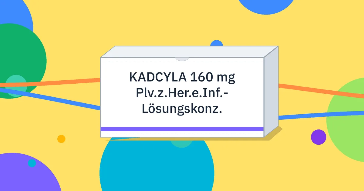 Symbolbild: Packung mit der Aufschrift KADCYLA 160 mg Plv.z.Her.e.Inf.-Lösungskonz. (PZN 02589439) – Verfügbarkeit und Bezug in Apotheken in Frankfurt am Main