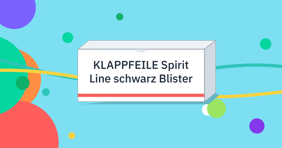 Symbolbild: Packung mit der Aufschrift KLAPPFEILE Spirit Line schwarz Blister (PZN 01577977) – Verfügbarkeit und Bezug in Apotheken in Frankfurt am Main