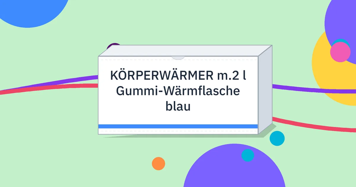 Symbolbild: Packung mit der Aufschrift KÖRPERWÄRMER m.2 l Gummi-Wärmflasche blau (PZN 01314870) – Verfügbarkeit und Bezug in Apotheken in Frankfurt am Main