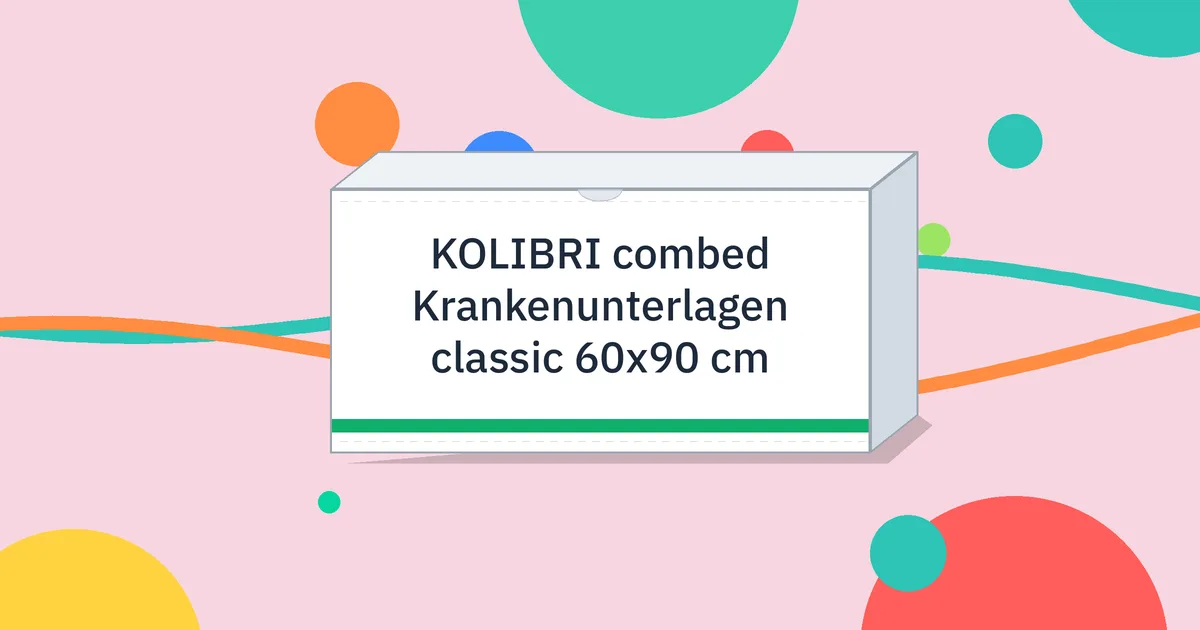 Symbolbild: Packung mit der Aufschrift KOLIBRI combed Krankenunterlagen classic 60x90 cm (PZN 19523373) – Verfügbarkeit und Bezug in Apotheken in Frankfurt am Main