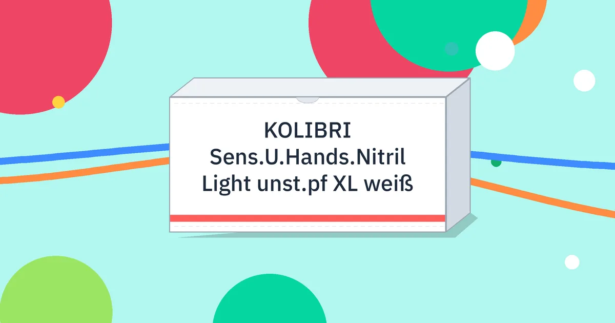 Symbolbild: Packung mit der Aufschrift KOLIBRI Sens.U.Hands.Nitril Light unst.pf XL weiß (PZN 18891554) – Verfügbarkeit und Bezug in Apotheken in Frankfurt am Main