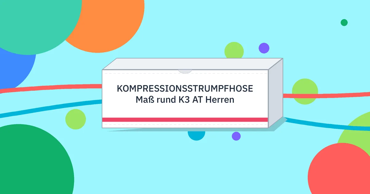 Symbolbild: Packung mit der Aufschrift KOMPRESSIONSSTRUMPFHOSE Maß rund K3 AT Herren (PZN 16569469) – Verfügbarkeit und Bezug in Apotheken in Frankfurt am Main