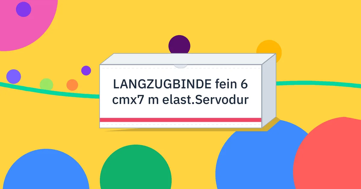Symbolbild: Packung mit der Aufschrift LANGZUGBINDE fein 6 cmx7 m elast.Servodur (PZN 04762617) – Verfügbarkeit und Bezug in Apotheken in Frankfurt am Main
