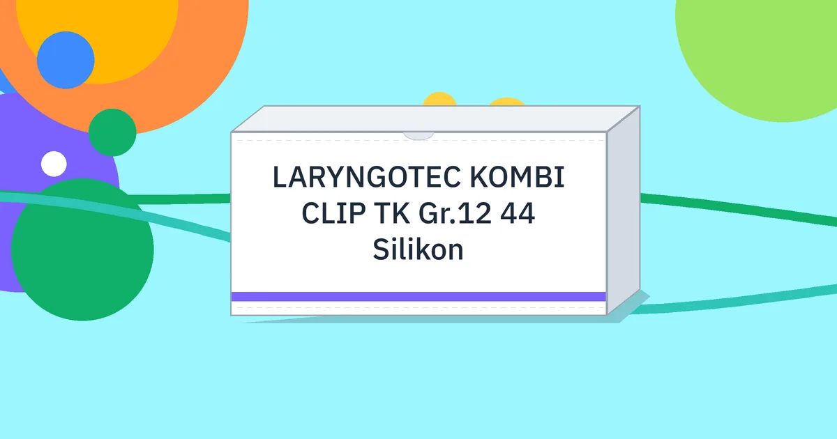 Symbolbild: Packung mit der Aufschrift LARYNGOTEC KOMBI CLIP TK Gr.12 44 Silikon (PZN 19186289) – Verfügbarkeit und Bezug in Apotheken in Frankfurt am Main